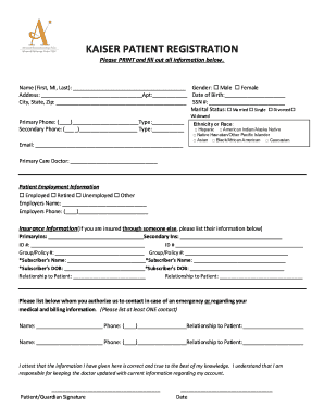 Fillable Online KAISER PATIENT REGISTRATION - bagipracticebbcomb Fax ...