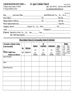 Fillable Online PARISH REGISTRATION FORM St Agnes Catholic Church Fax ...