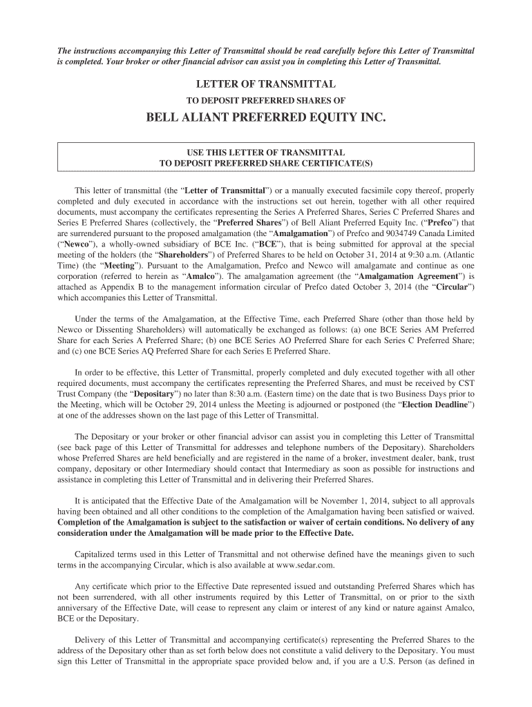 Fillable Online Letter of bTransmittalb - BCEca Fax Email Print - pdfFiller