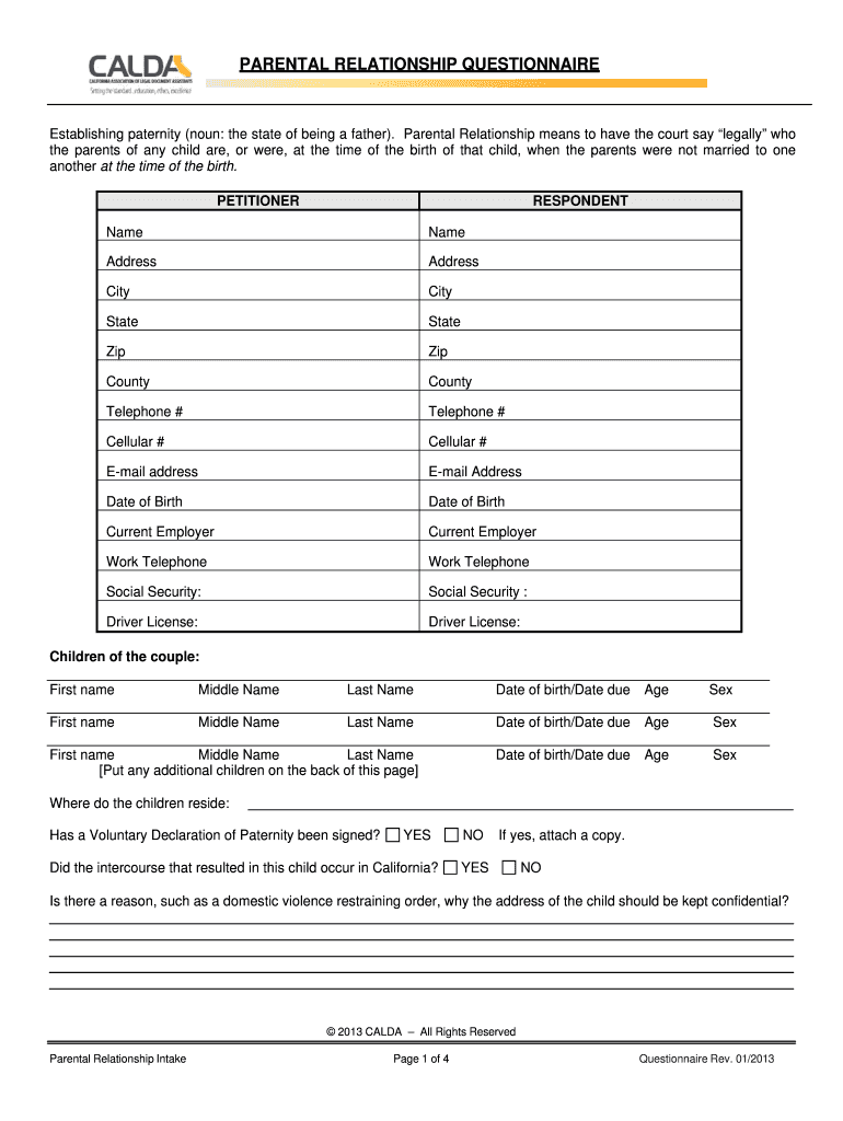 Fillable Online Parental relationship questionnaire - About The Offices ...
