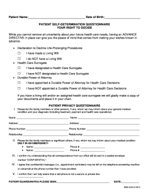 Fillable Online Patient Name Date of Birth PATIENT SELF-DETERMINATION ...