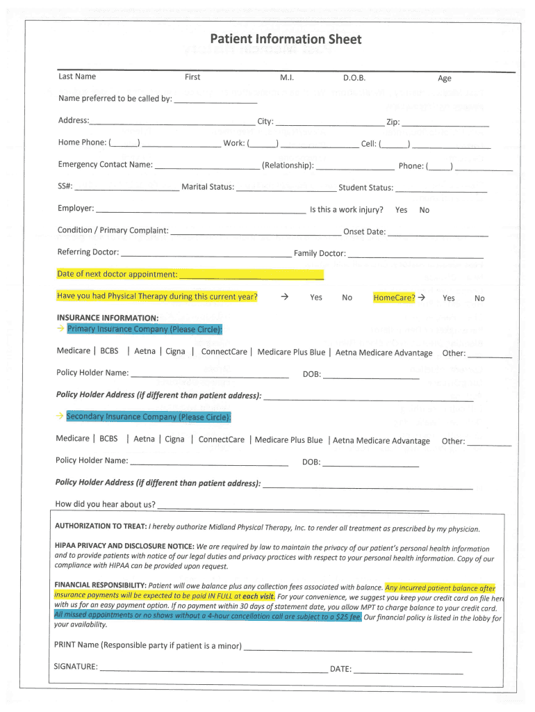 Fillable Online Patient Responsibility Form Please be aware that the ...