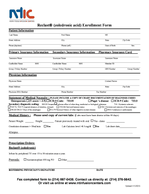 Fillable Online Reclast Referral Form REV Fax Email Print - pdfFiller