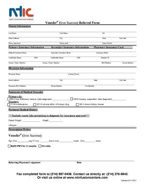 Fillable Online Iron Referral Form REV - North Texas Infusion Centers ...