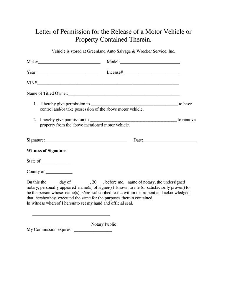 Auto Letter Release Vehicle Sample Fill Online Printable Fillable 