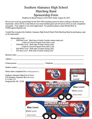 Fillable Online Southern Alamance High School Marching Band Sponsorship ...