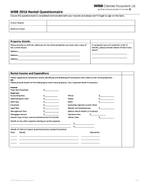 Fillable Online wbb co 2016 Rental Questionnaire - WBB Chartered ...