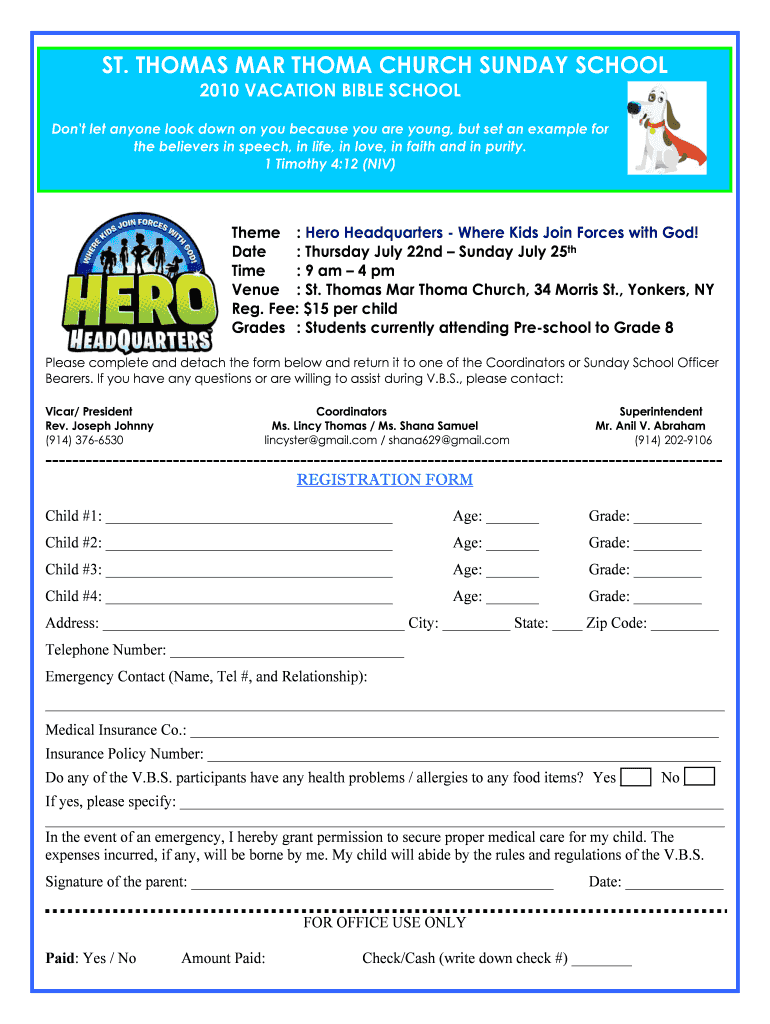 Fillable Online stthomasmtc ST THOMAS MAR THOMA CHURCH SUNDAY SCHOOL ...