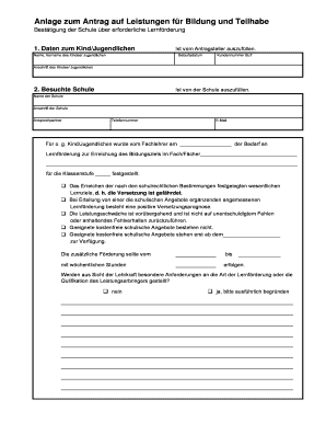 Ausfüllbar Online Anlage zum Antrag auf Leistungen f r Bildung und Teilhabe Best tigung der ...