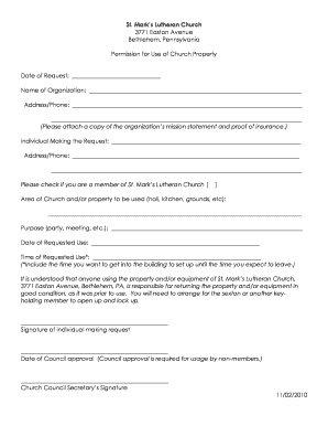 Fillable Online Building Usage Form - St. Mark's Lutheran Church Fax ...