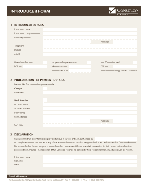 Fillable Online INTRODUCER FORM 1 INTRODUCER DETAILS Introducer name ...