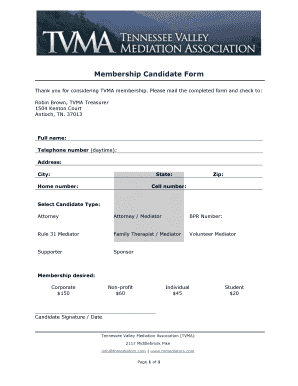 Fillable Online Membership Candidate Form - Mediation Fax Email Print - pdfFiller