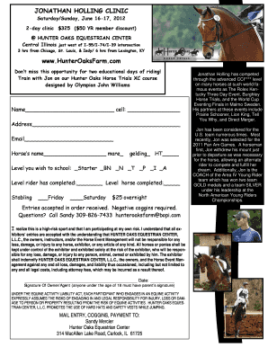 Fillable Online Jon Holling June 16-17 2012 - hunteroaksfarmcom Fax ...