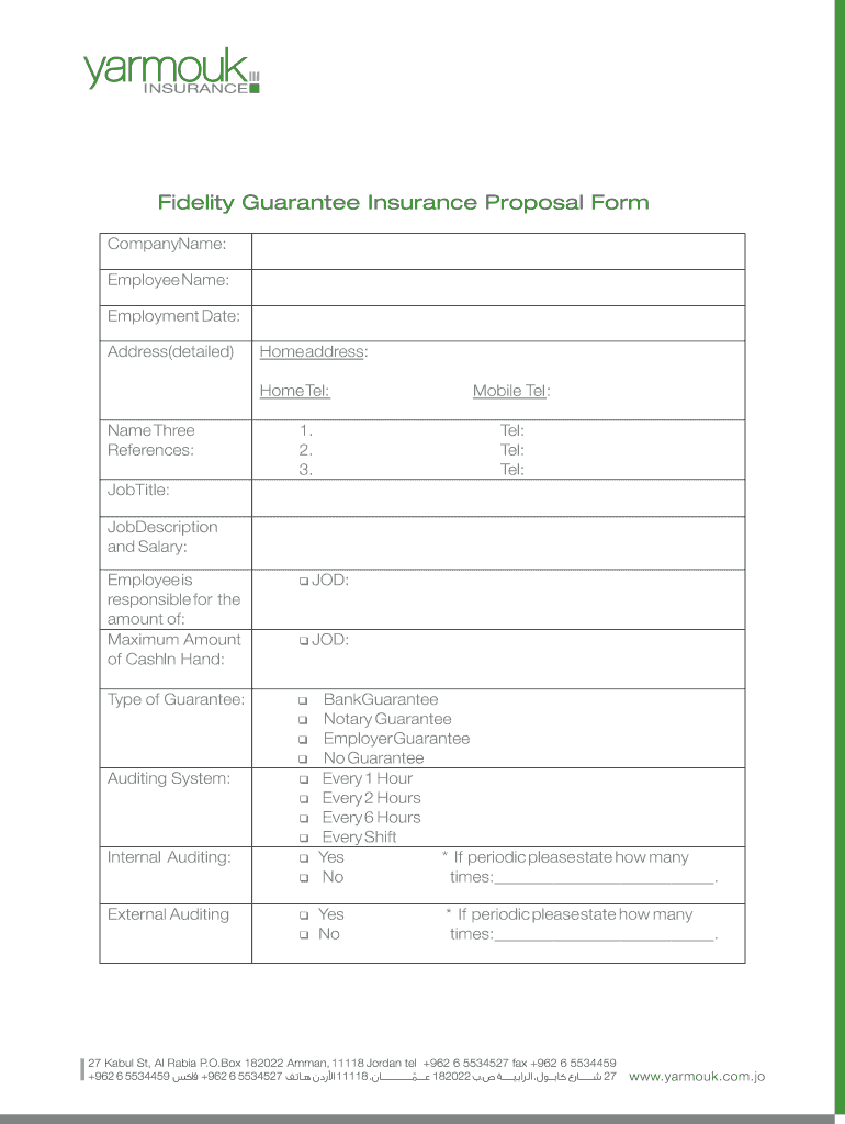 Fillable Online Fidelity Guarantee Insurance Proposal Form Fax Email ...