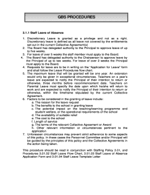 Fillable Online 030101 Staff Leave Procedure - bgreenbaybbschoolbbnzb ...