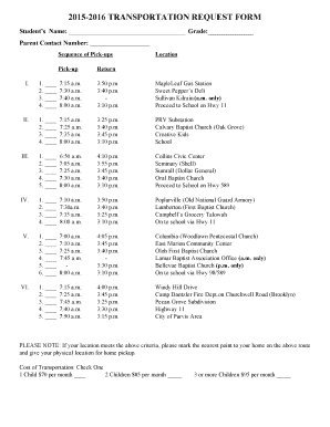 Fillable Online 20152016 TRANSPORTATION REQUEST FORM Fax Email Print ...