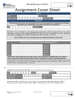 Fillable Online Assignment Cover Sheet - Bond University Fax Email ...