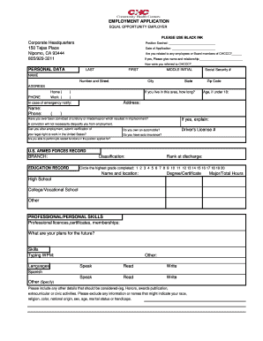 Fillable Online chccc EMPLOYMENT APPLICATION Corporate Headquarters 150 Tejas ... Fax Email ...