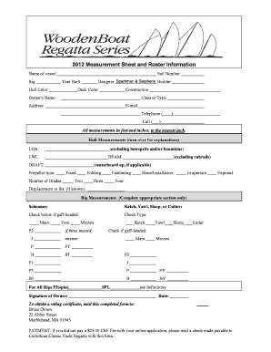 Fillable Online corinthianclassic 2012 Measurement Sheet and Roster ...