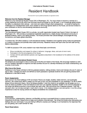 Fillable Online Resident Handbook - International Student House ...