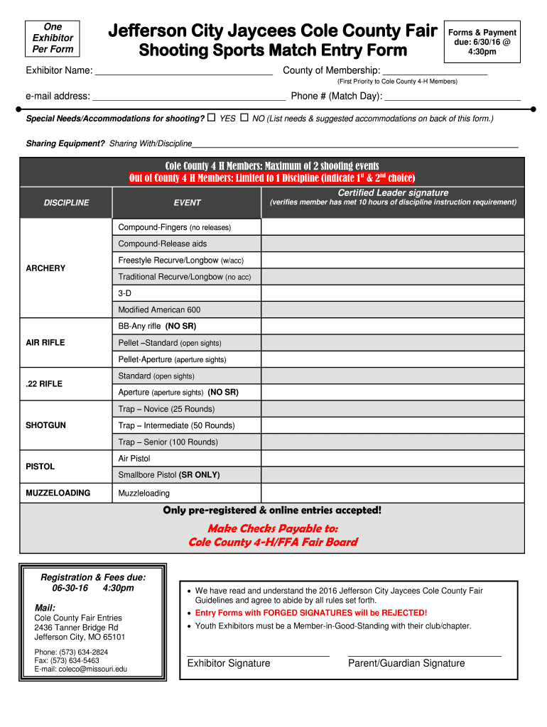 Fillable Online extension missouri 4-H bSSb INDIVIDUAL REGISTRATION bFORMb Fax Email Print ...