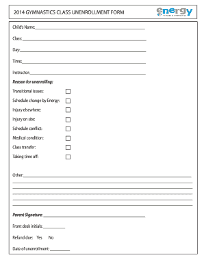 Fillable Online Gymnastics Unenrollment Form - Energy Fitness and Gymnastics Fax Email Print ...