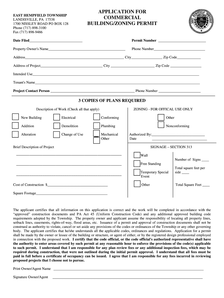 Fillable Online easthempfield Commercial Building Application - East ...