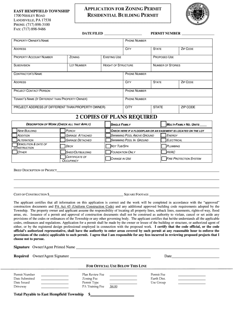 Fillable Online easthempfield Residential Building/Zoning Application ...