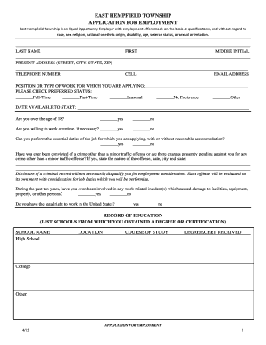 Fillable Online easthempfield EAST HEMPFIELD TOWNSHIP APPLICATION FOR ...