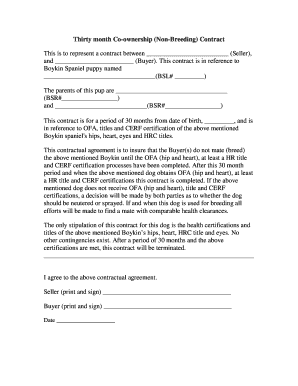 Fillable Online Thirty month Co-ownership Non-Breeding Contract Fax ...