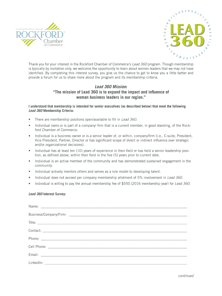 Fillable Online Lead 360 Mission The mission of Lead 360 is to expand ...