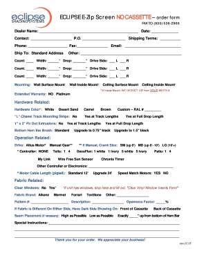 Fillable Online ECLIPSE E-Zip Screen NO CASSETTE order form Fax Email ...