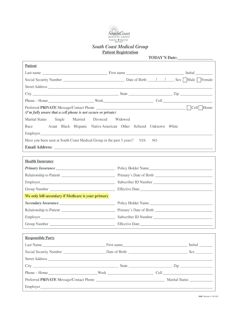 Fillable Online Patient Packet - South Coast Medical Group Fax Email Print - pdfFiller