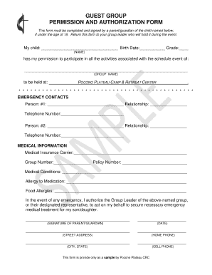 Fillable Online poconoplateau GUEST GROUP PERMISSION AND AUTHORIZATION ...