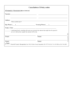 Fillable Online Cancellation of 30-Day Notice Form - Emerald Property ...