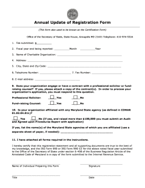 Fillable Online Annual Update Registration Form Fax Email Print - pdfFiller