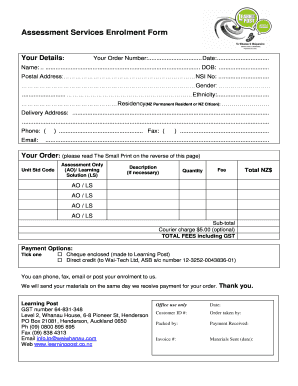 Fillable Online learningpost ac Assessment Services Enrolment Form - Learning Post ...
