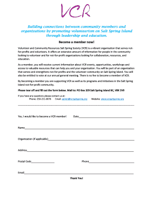 Fillable Online VCR Membership Form - Volunteer Salt Spring Fax Email ...