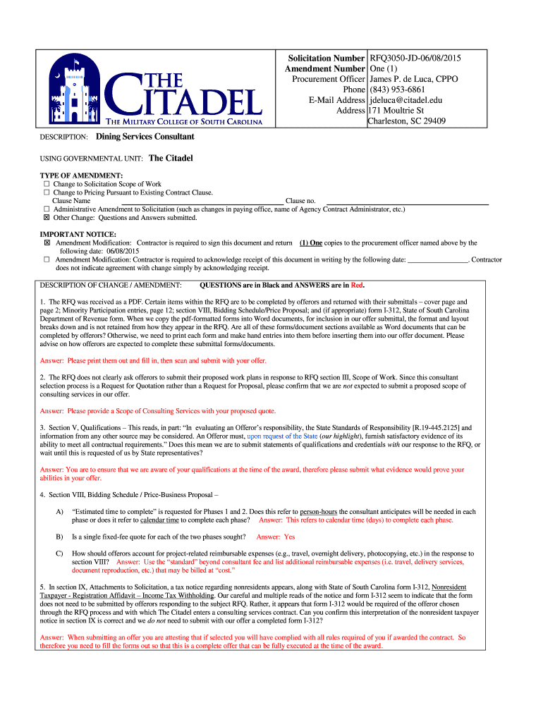 Fillable Online citadel Solicitation Number Amendment Number ...