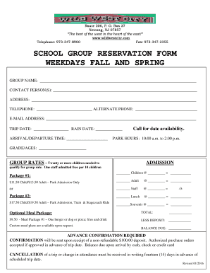 Fillable Online SCHOOL GROUP RESERVATION FORM WEEKDAYS FALL AND Fax ...