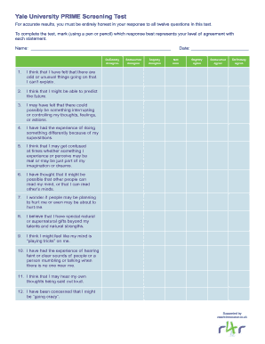 Fillable Online reach4resource co Yale University PRIME Screening Test ...