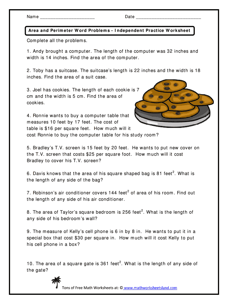 Area And Perimeter Word Problems Worksheets Pdf With Answers Fill 