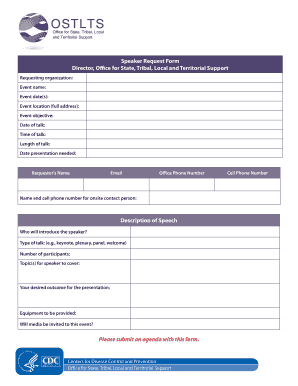 Fillable Online cdc OSTLTS Speaker Request Form Fax Email Print - pdfFiller