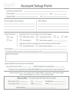 Fillable Online Account Setup Form - DandD Lab Fax Email Print - pdfFiller