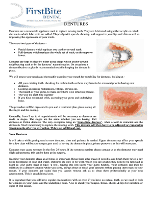 Fillable Online DENTURES - bFirstBiteb Dental Fax Email Print - pdfFiller