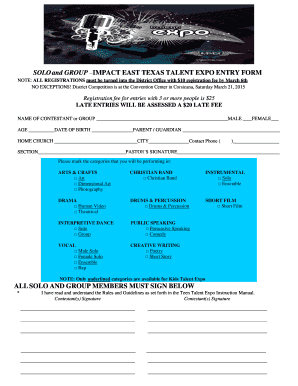 Fillable Online SOLO and GROUP IMPACT EAST TEXAS TALE NT EXPO ENTRY ...