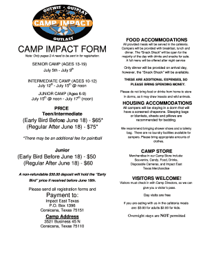 Fillable Online FOOD ACCOMMODATIONS CAMP IMPACT FORM Fax Email Print ...