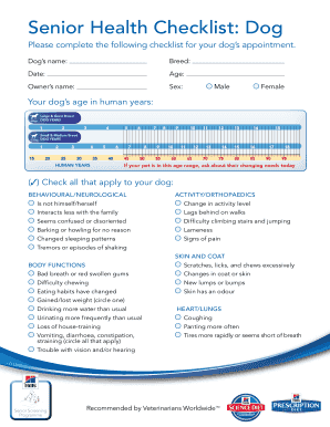 Fillable Online Senior Health Checklist: Dog - Hill's Pet Nutrition Fax ...