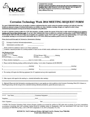 Fillable Online nace Corrosion Technology Week b2014b MEETING REQUEST FORM Fax Email Print ...