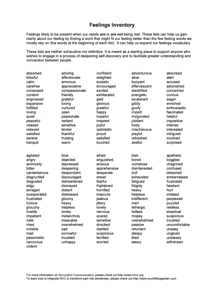 Feelings Inventory Pdf - Fill Online, Printable, Fillable, Blank ...